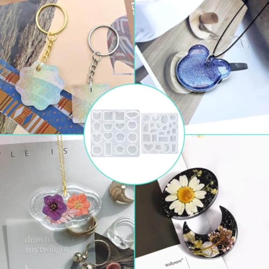 2 pcs resin molds silicone with keychain, resin keychain molds epoxy r ...