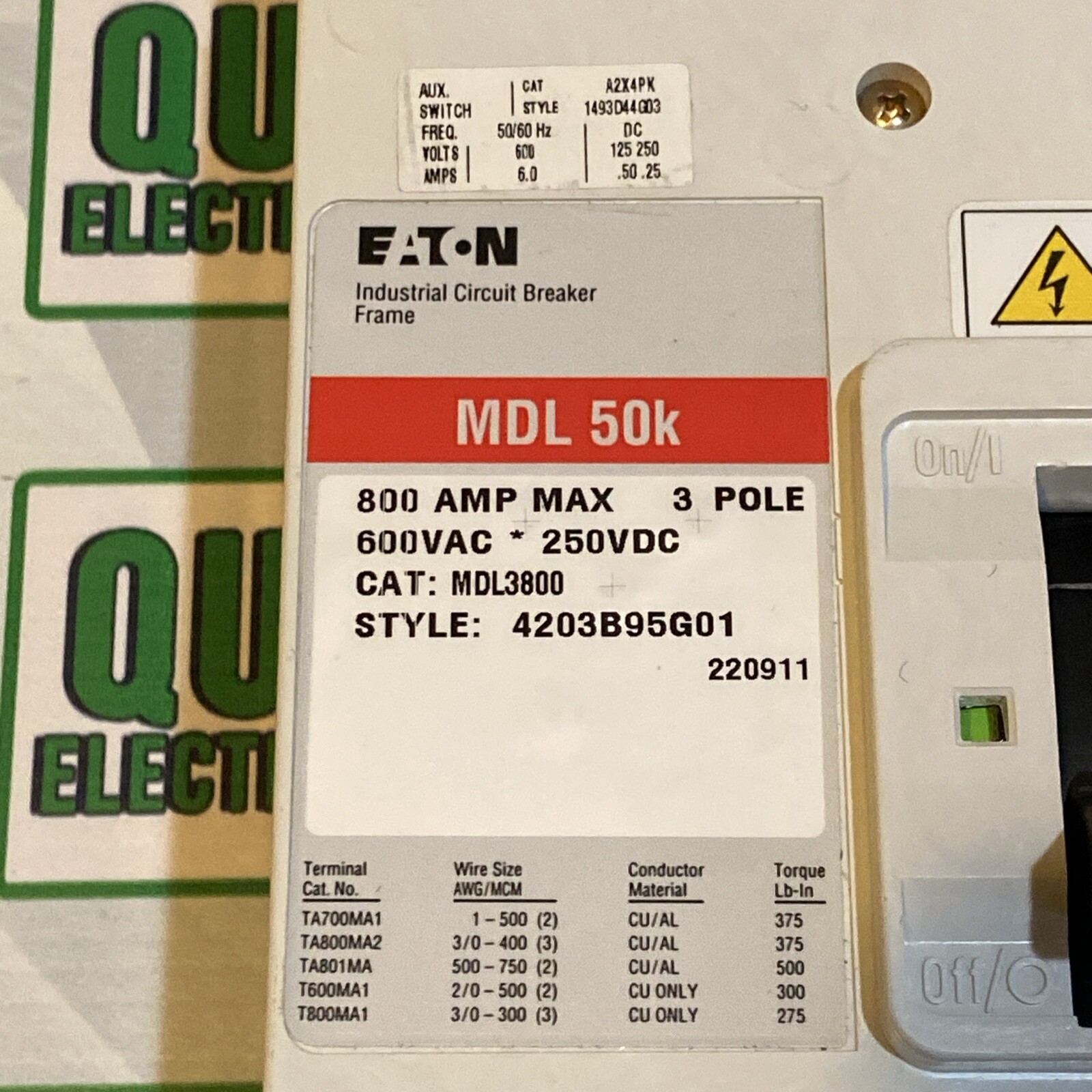 Eaton Cutler-Hammer MDL3800 800A 600 Vac 250 Vdc 3-Pole Circuit Breaker ...