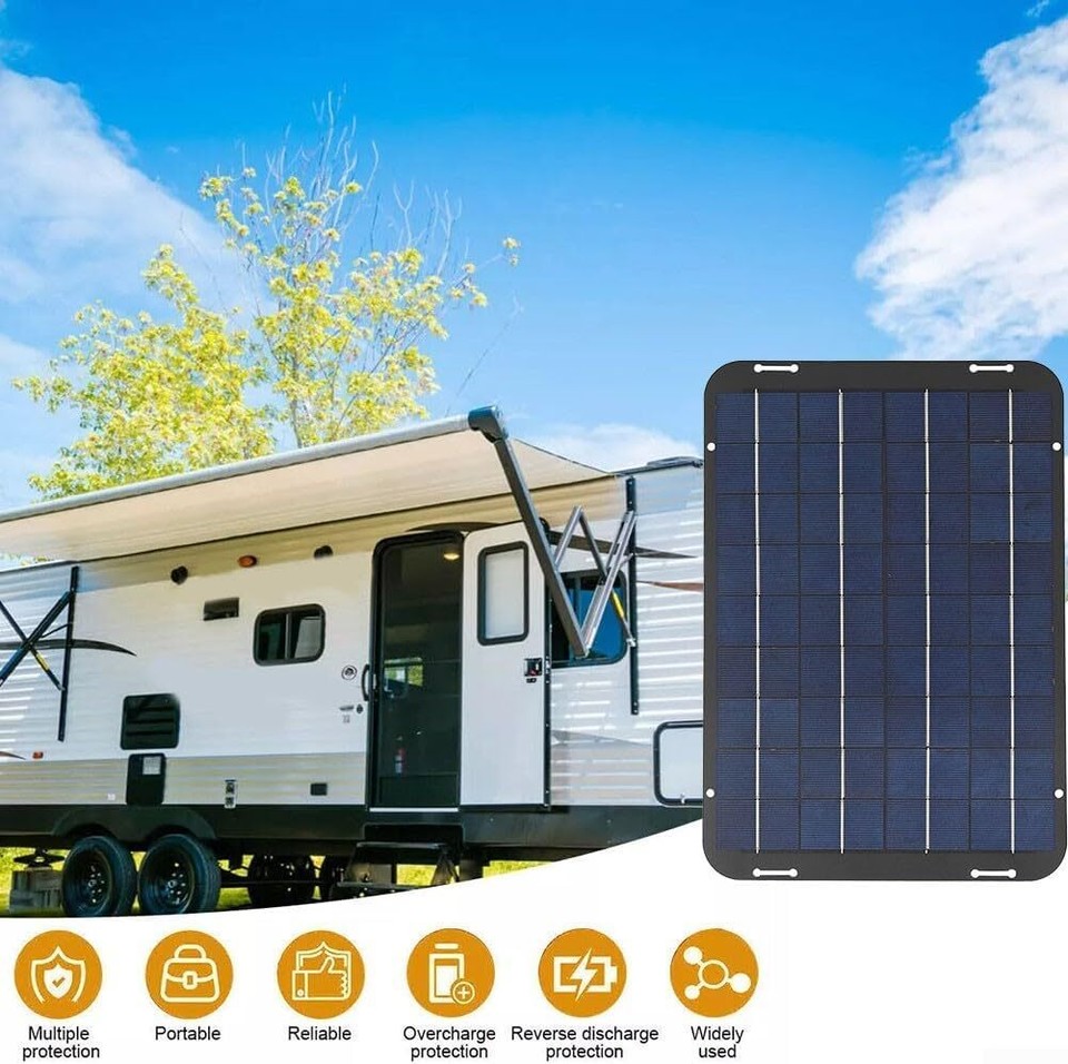 60W Solar Panel 18V Trickle Charger Battery Charger Kit Maintainer Boat ...