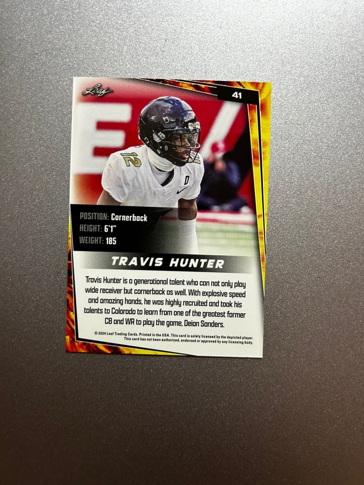 2024 Leaf Travis Hunter #41 Rookie Red Parallel SP- Colorado Buffaloes ...