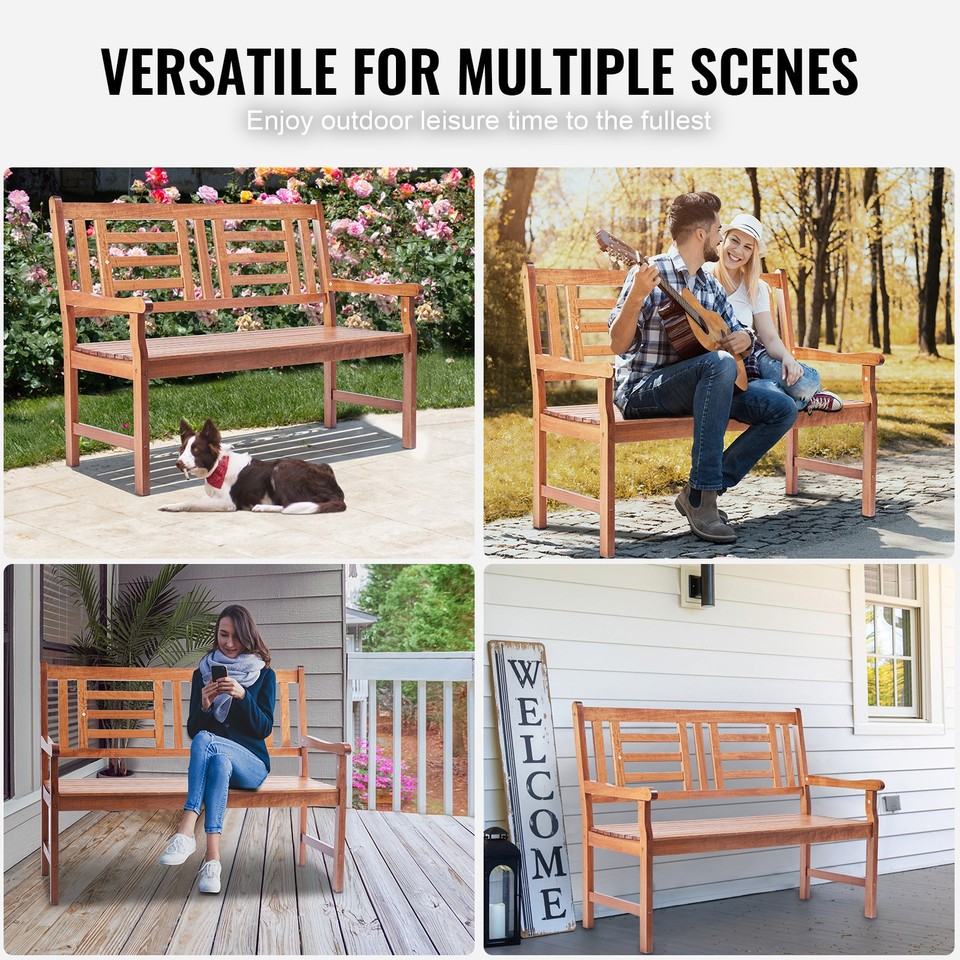 Outdoor Bench 48 in Wood Garden Bench 700 lbs Park Patio Yard Porch ...