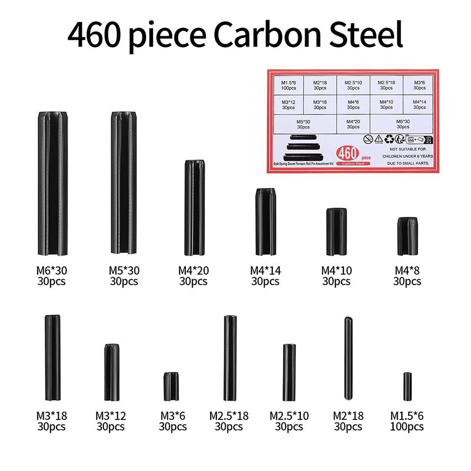 460 Pcs Roll Pin Assortment Set, Slotted Metric Spring Pins Split ...