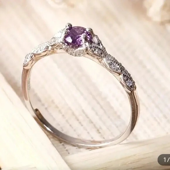 935 Silver Filigree Women's Ring With Simulated 0.25TCW Amethyst ...
