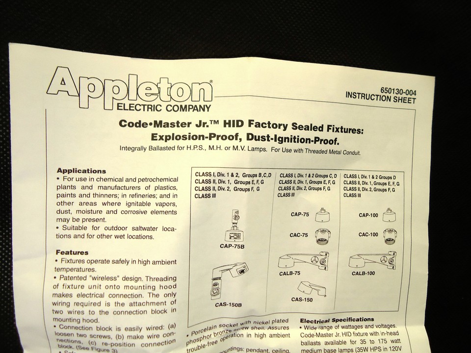 NEW APPLETON HID HPS HAZARDOUS LOCATION LIGHT FIXTURE CJB70L-MT ...