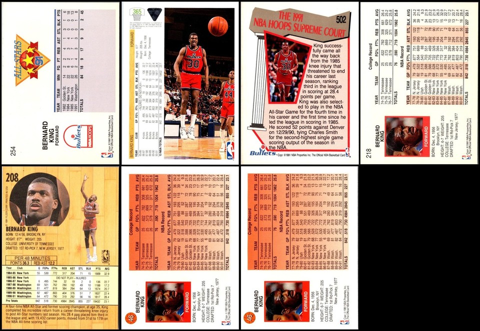 1991 Bernard King Washington Bullets (7) Card Lot - MUST-HAVE ITEM ...