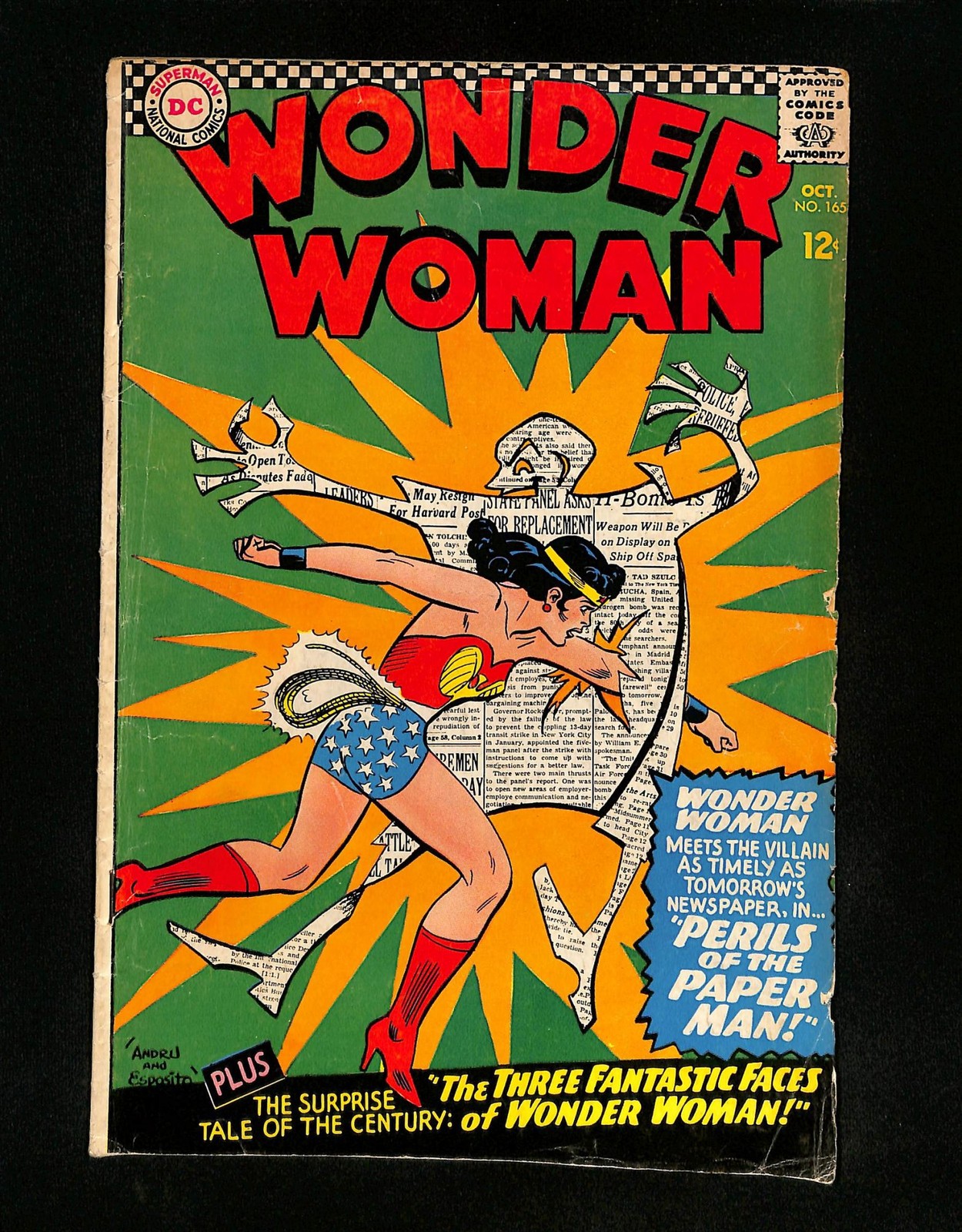 Wonder Woman #165 Perils of the Paper-Man! Ross Andru Cover! DC Comics ...