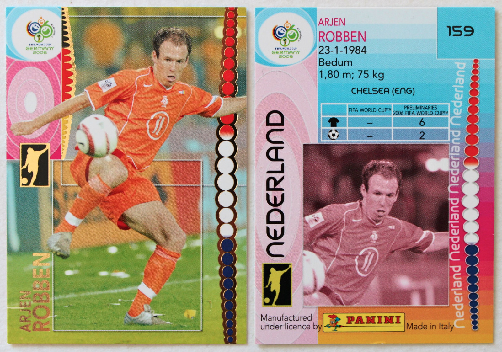 Panini Rookie Soccer Trading Card Arjen Robben No. # 159 World Cup 2006 ...