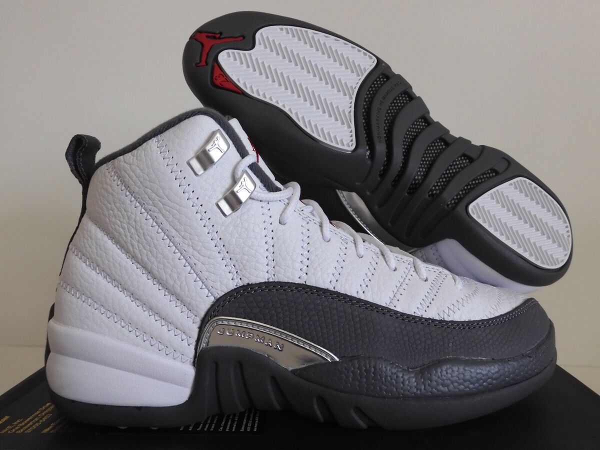 NIKE AIR JORDAN 12 RETRO (GS) WHITE-RED-GREY SZ 6.5Y-WOMENS NIKE AIR JORDAN 12 RETRO (GS) WHITE-RED-GREY SZ 6.5Y-WOMENS