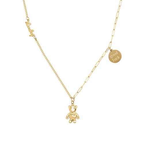 Woman 18K Gold Plated Stainless Steel Cute Bear Good Luck Disc Pendant ...