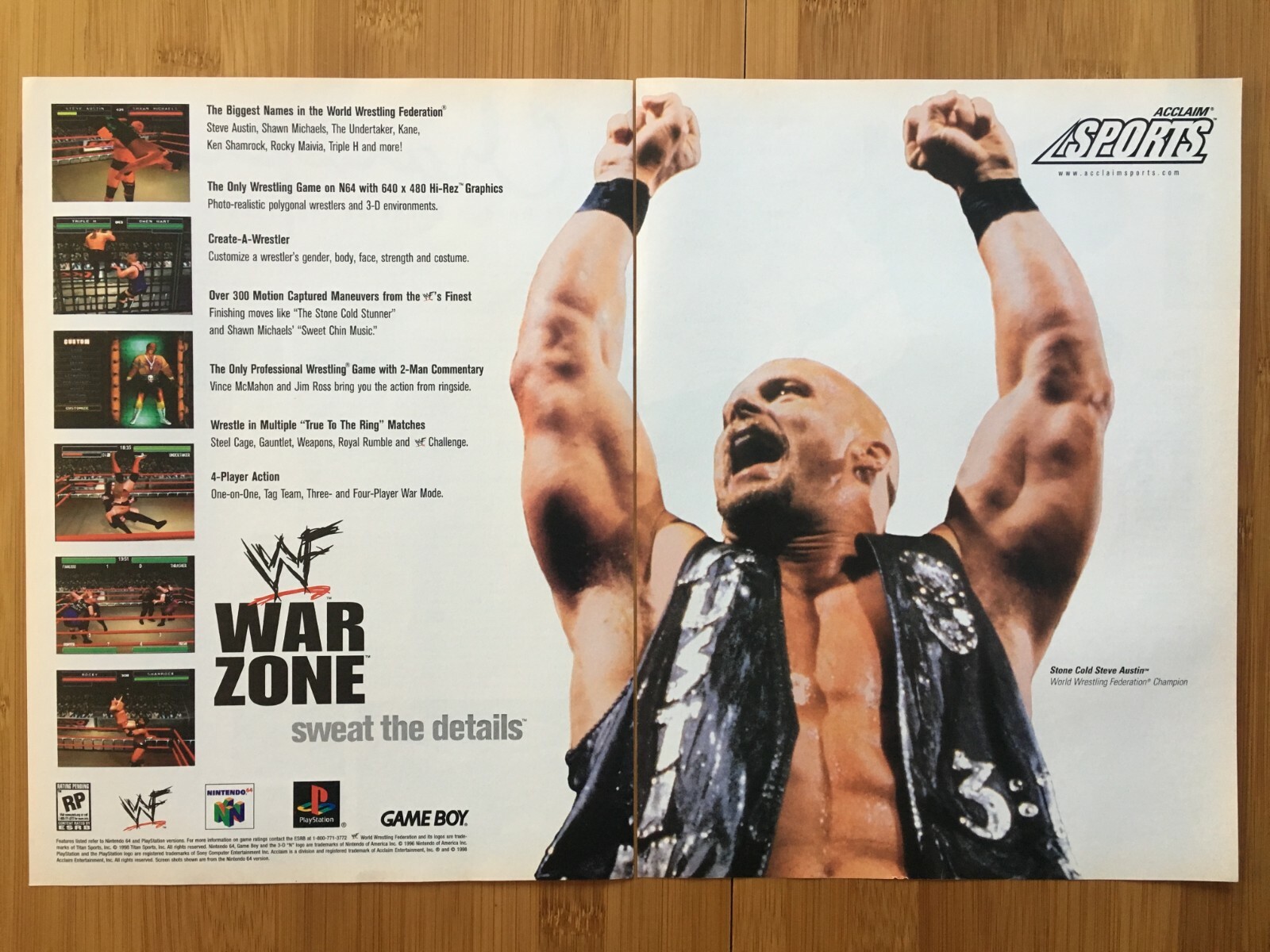 WWF War Zone PS1 N64 1998 Vintage Poster Ad Print Art Official STEVE ...