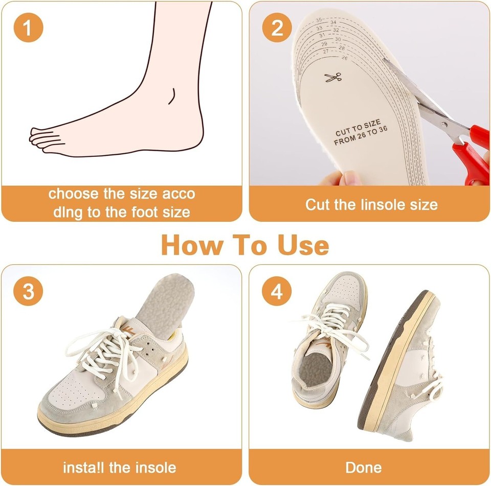 Pair Sheepskin Insoles Soft Warm Thermal Inner Fleece Wool Pair Boots ...