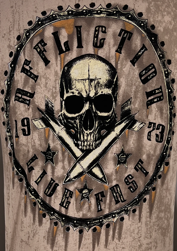 Affliction Men's T-Shirt Rustproof Skull Wings Biker Sand S-5XL | eBay
