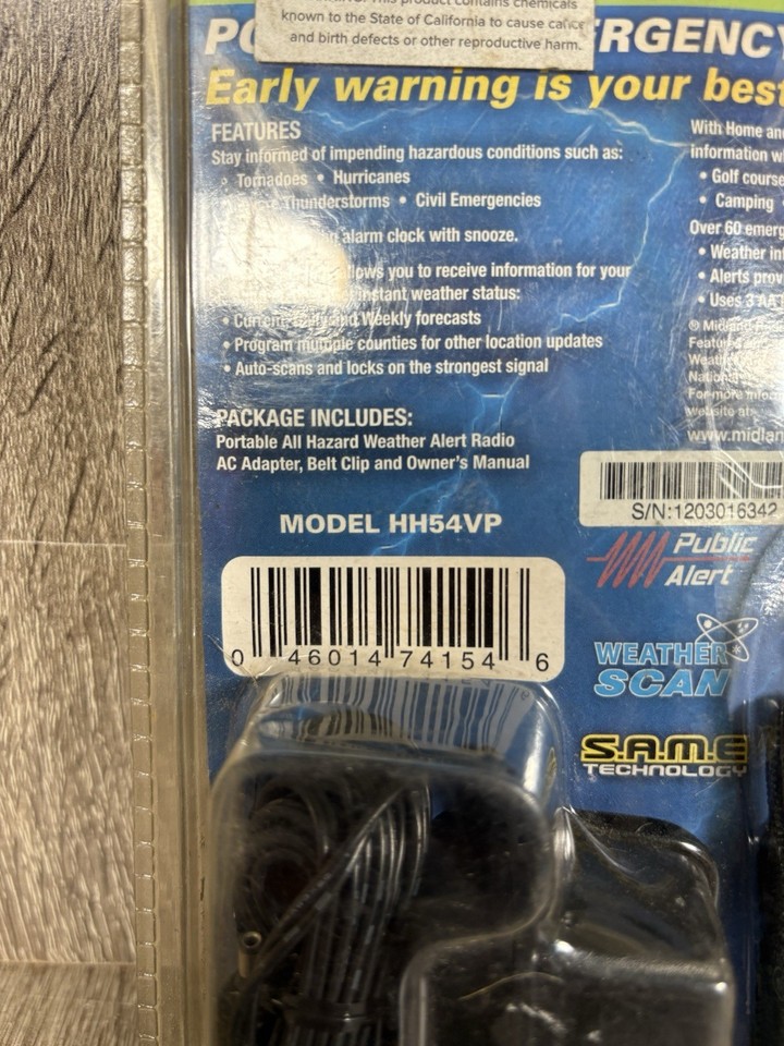 Midland Portable Emergency Weather Alert Radio Model HH54VP Factory ...