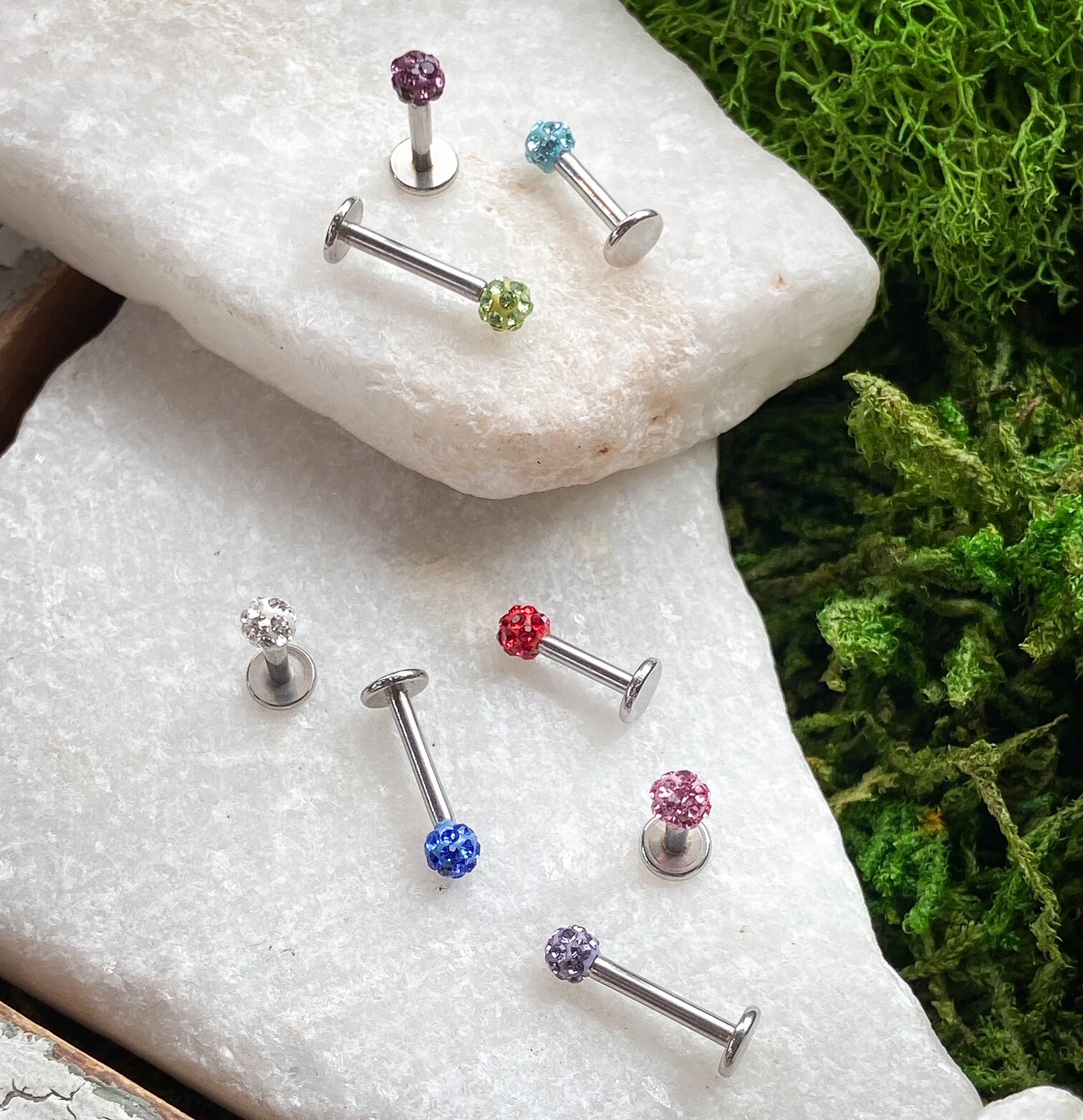 Internally Threaded Labret w/Ferido Crystal 3mm Gem Ball - CHOOSE YOUR ...