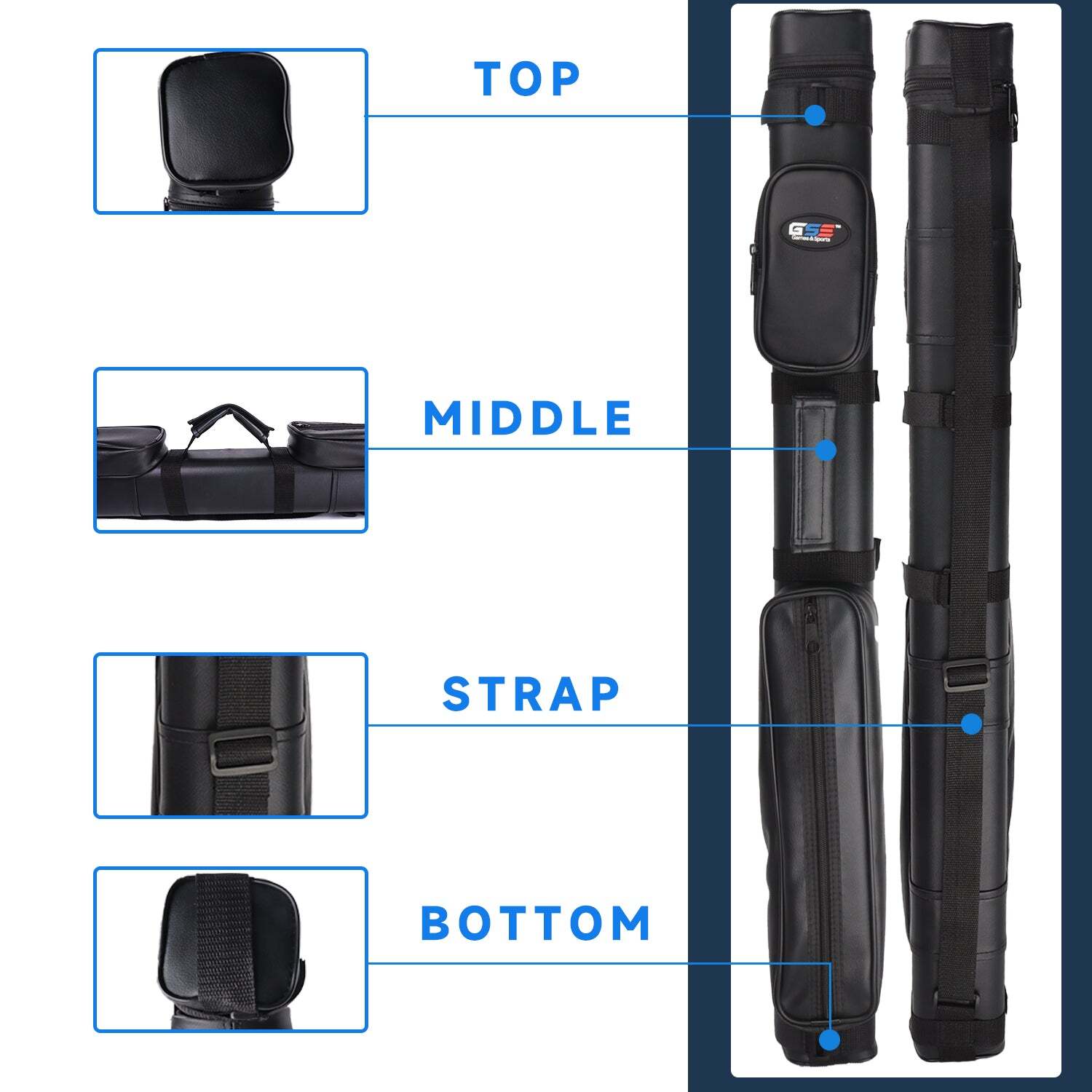 GSE 1x1 Hard Billiard Pool Cue Case Holds 1 Butts/1 Shafts (7 Colors ...