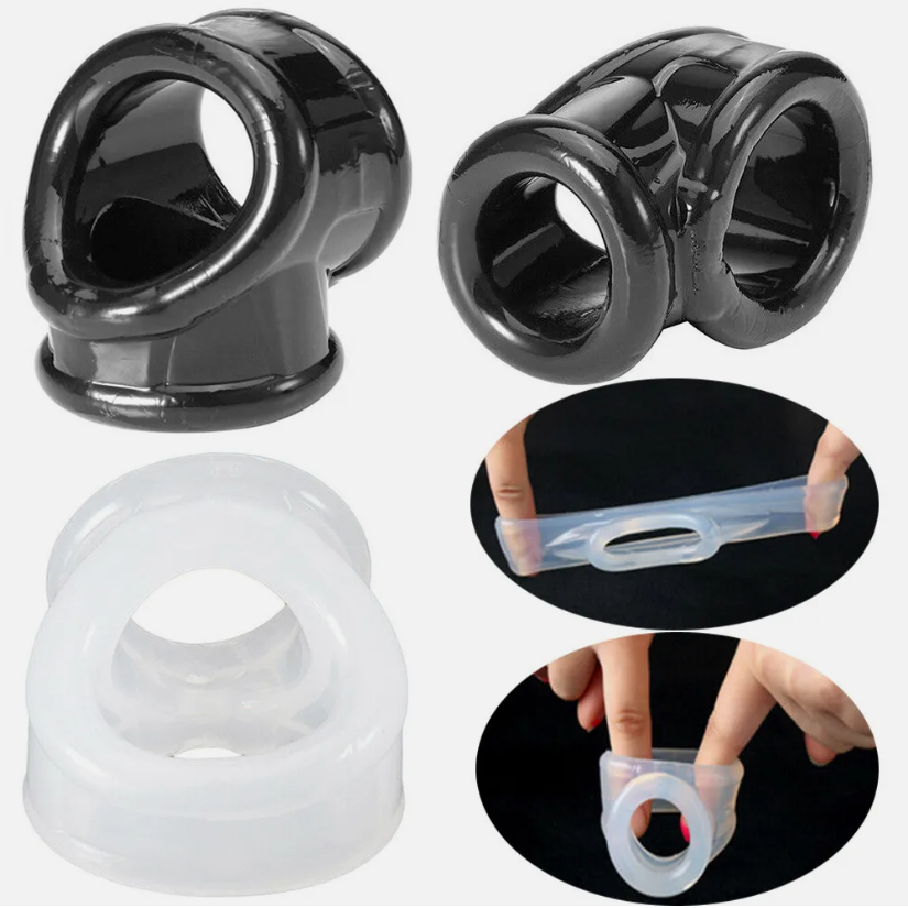 Male Men Soft Scrotum Testicle Squeeze Rings Cage Stretcher Enhancer ...