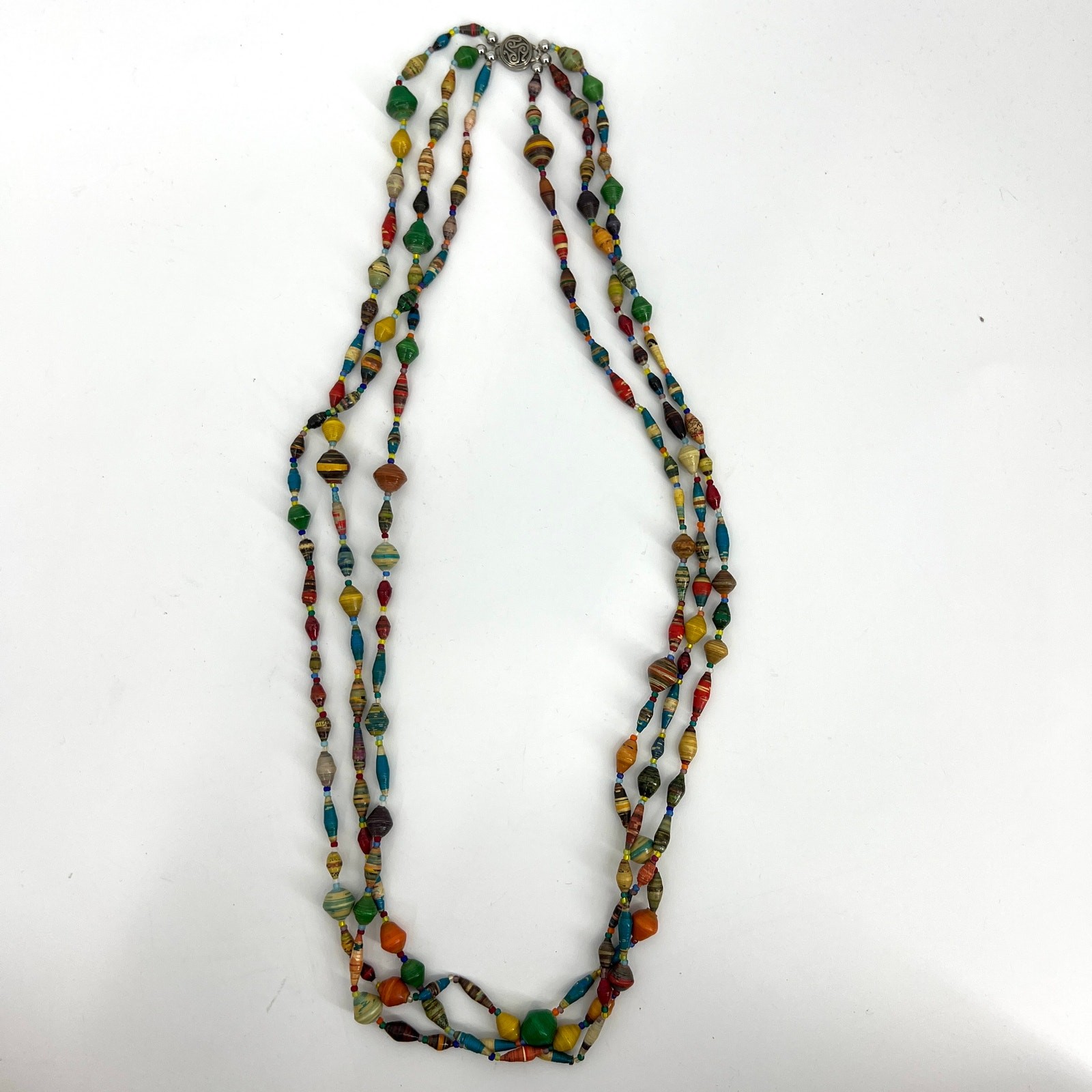 VTG Primative Boho African Paper Beads Triple Strand … - Gem