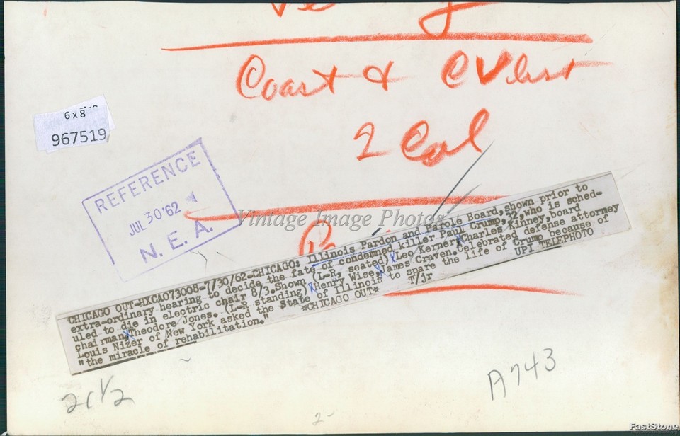 1962 Chicago Illinois Paul Crump Illinois Pardon Parole Board Wire ...