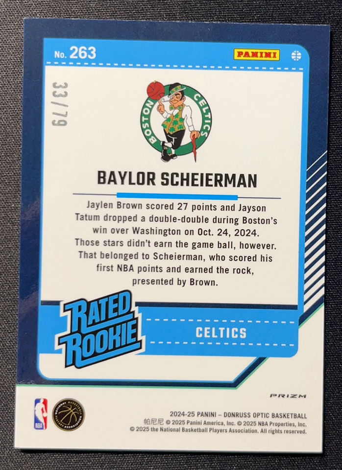 Baylor Scheierman 2024-25 Panini Donruss Optic 33/79 Rated Rookie Pink ...