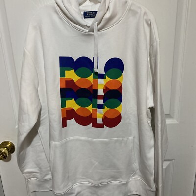 Rainbow Polo Ralph Lauren Men Polo Logo Graphic Hoodie Fleece White XLT ...