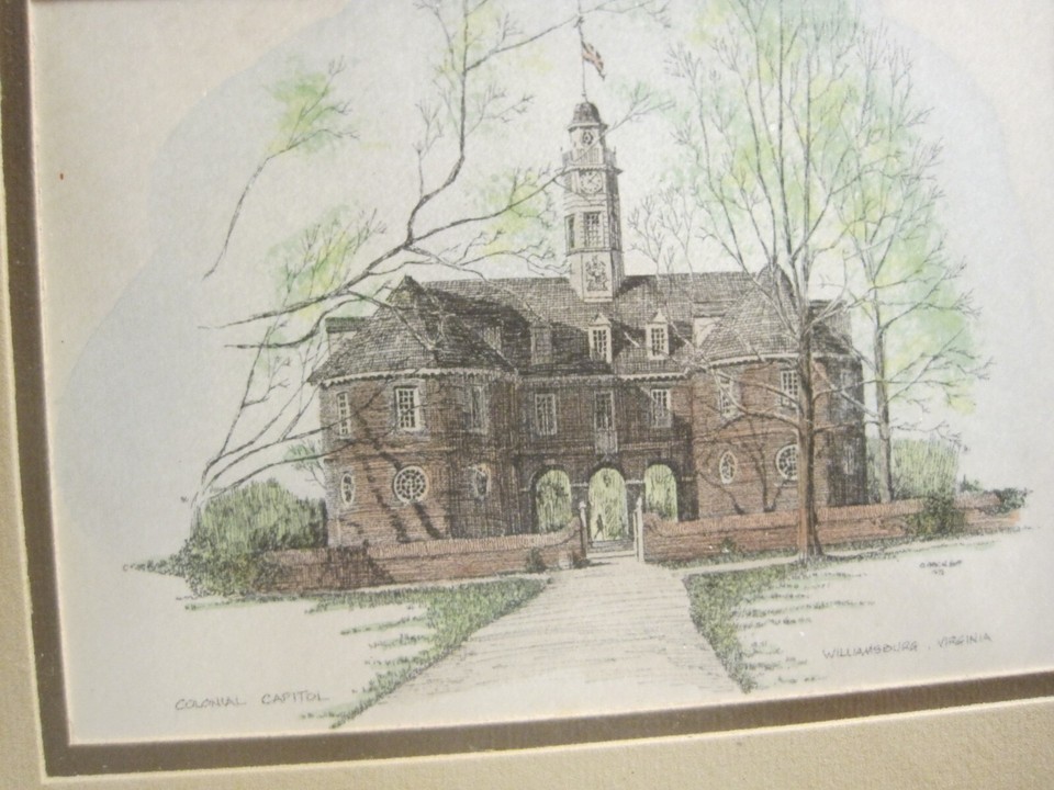 Clark M Goff PEN&INK Print WOOD FRAMED COLONIAL CAPITOL WILLIAMSBURG VA ...