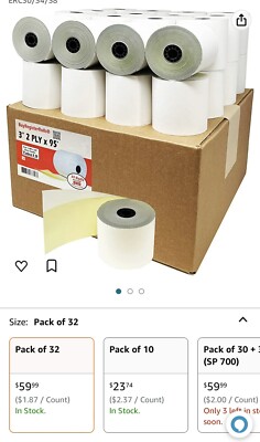 (32) 3" x 95' 2-PLY CARBONLESS POS RECEIPT PAPER ROLLS ~FAST FREE ...