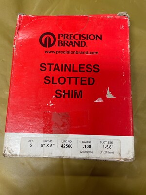 Precision 5" x 5" Stainless Slotted Shims Gauge .100 S;ot Size 1-5/8 ...