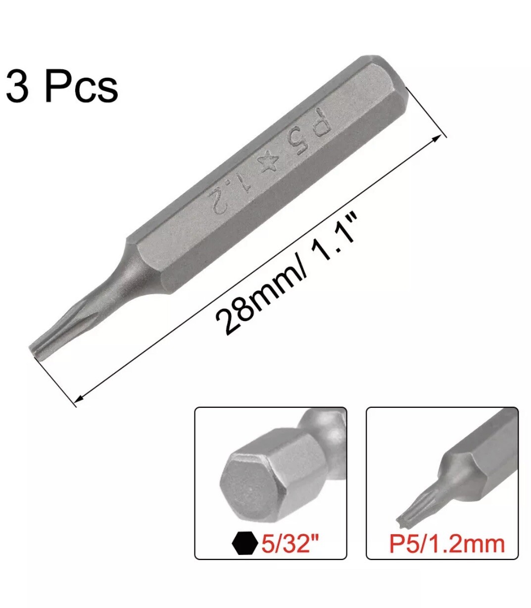 Screwdriver Bits 3pcs 5/32 Inch Hex Shank Star-Shape P5/1.2mm Bit Set ...