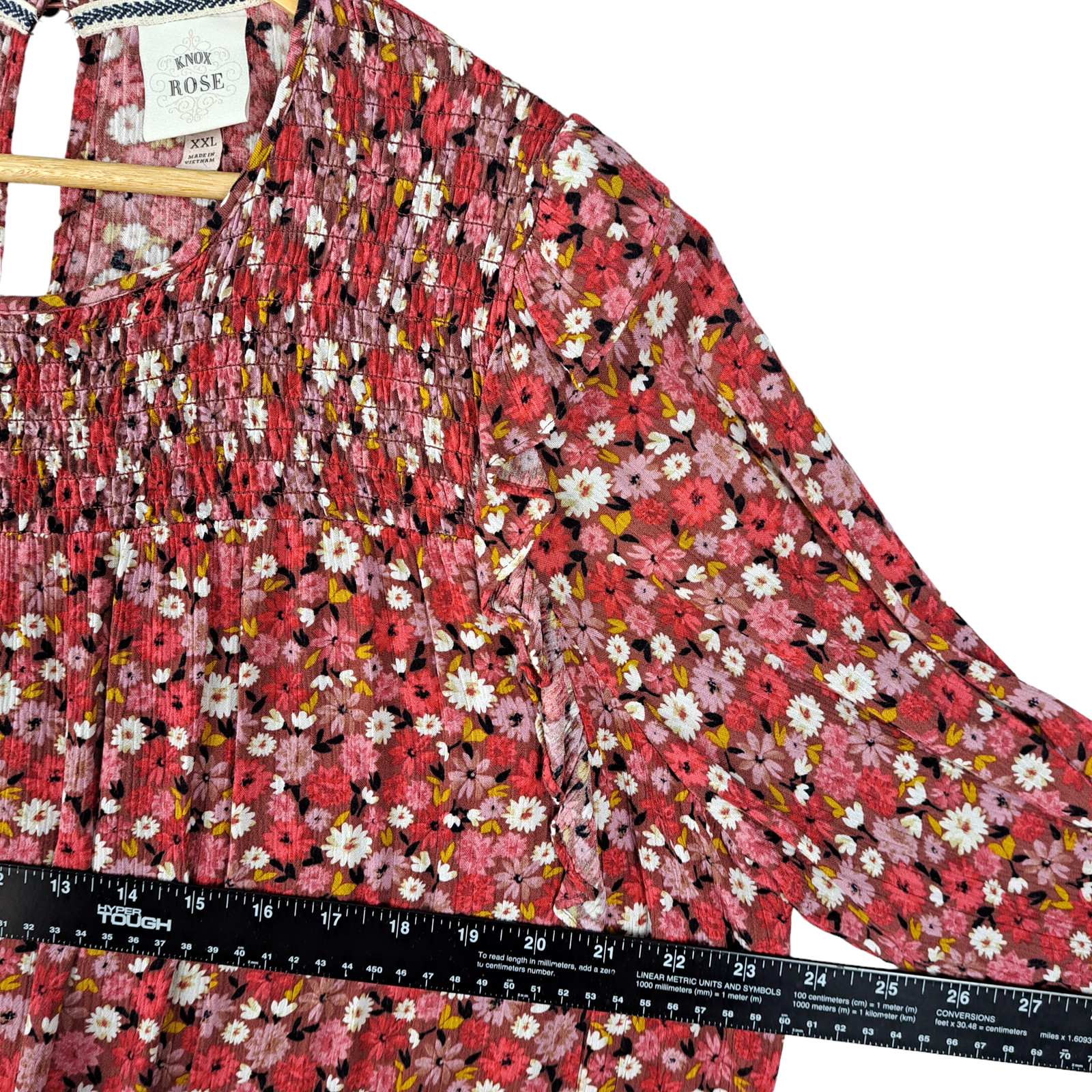 Knox Rose Top Womens XXL Boho Floral Smocked Ruffles … - Gem