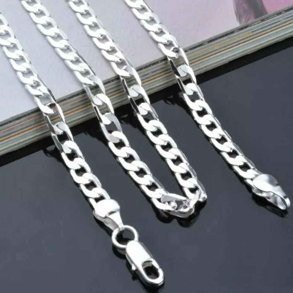 Authentic 4mm Solid 925 Sterling Silver Plated Men Women's Link Chain ...