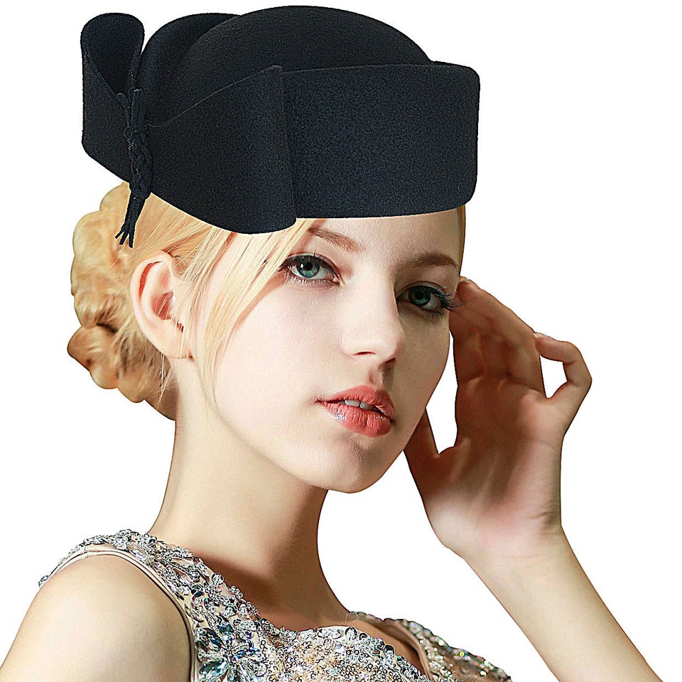 Womens Princess Teardrop 100% Wool Fascinator Cocktail Pillbox Formal ...