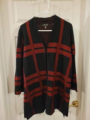Kasper Cardigan Sweater 3/4 Sleeve V-Neck Hook And Eye Black Red Knit ...