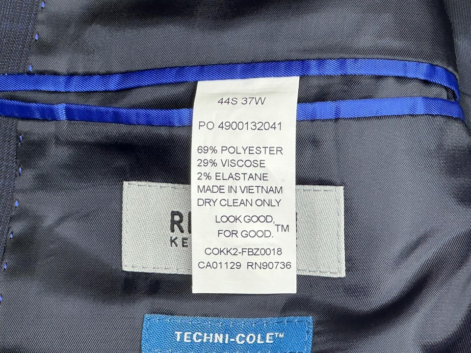 New 44S Kenneth Col Slim-Fit Navy Blue Plaid 2 Button Sport Coat Blazer ...