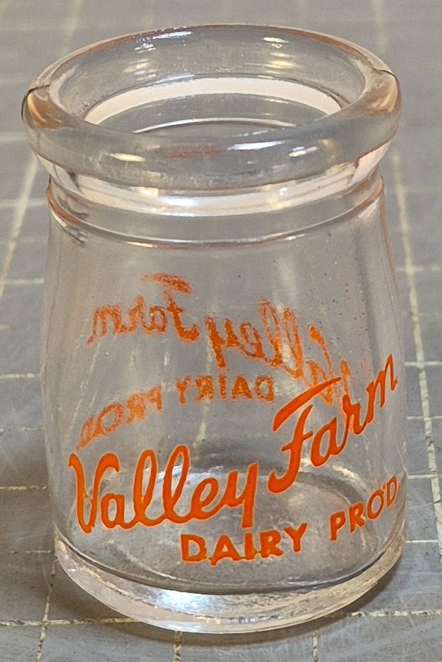 Vintage Small Valley Farm Dairy Prod Creamer -Orange Writing B | eBay