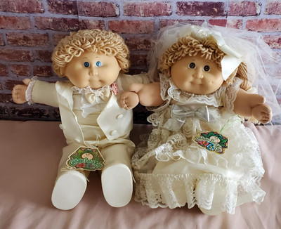 1985 Cabbage Patch Kids Tsukuda Japan Wedding Dolls Bride & Groom w ...