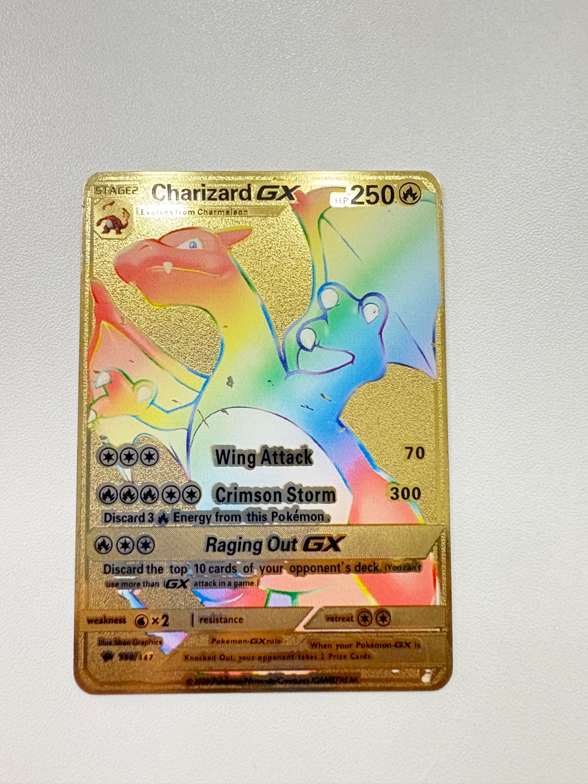 Charizard GX Rainbow Rare Gold Metal Card – Pokémon Fan Collectible ...