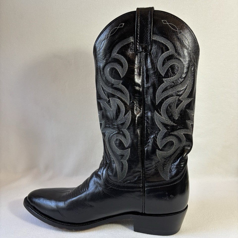 DAN POST MILWAUKEE BLACK COWHIDE LEATHER R TOE COWBOY BOOTS #DP2110 MEN ...