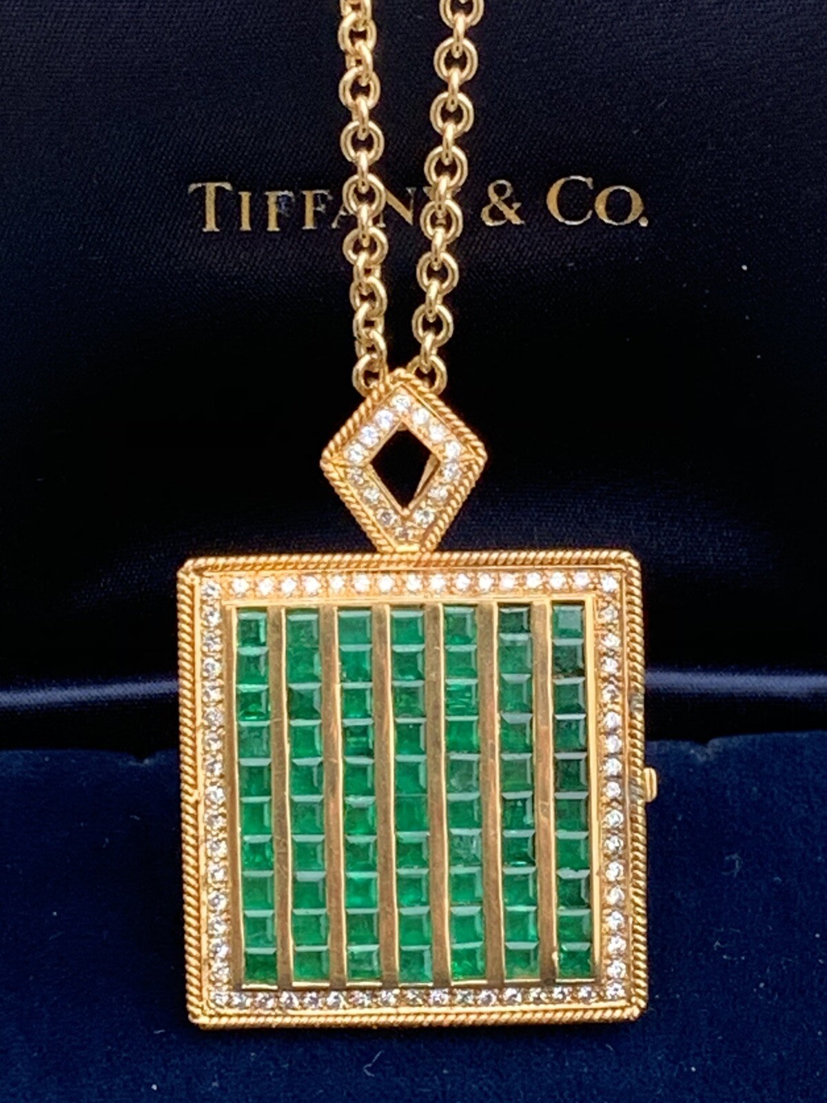 Tiffany & Co 18K Emerald Diamond 7.36 TCW Locket Pend… - Gem