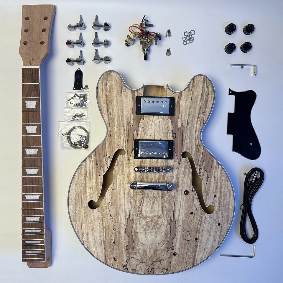 DIY Electric Guitar Kits Unfinished Spalted Maple Top Thin Hollow Body ...