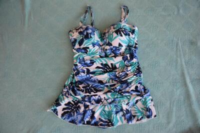 NEW RIVERS Swimwear BLUE PRINT One Piece. Size 14. Flattering DRAPED ...