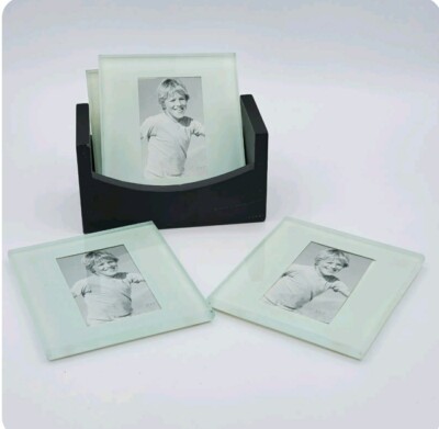 Glass Photo Coasters By Prime Line 4 Solid Glass Coasters With Wood ...