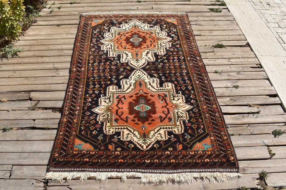 Caucasian Rug 3x6 Size Handknotted Vintage Primitive Brown Carpet ...