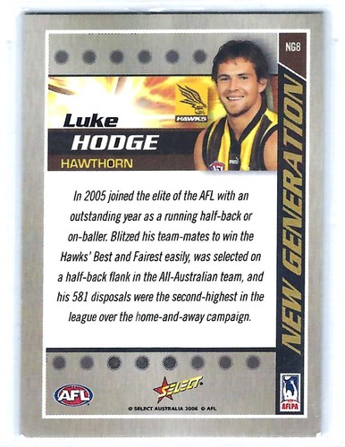 2006 AFL Select - New Generation - Multi Layer - 3D Motion - Luke Hodge ...