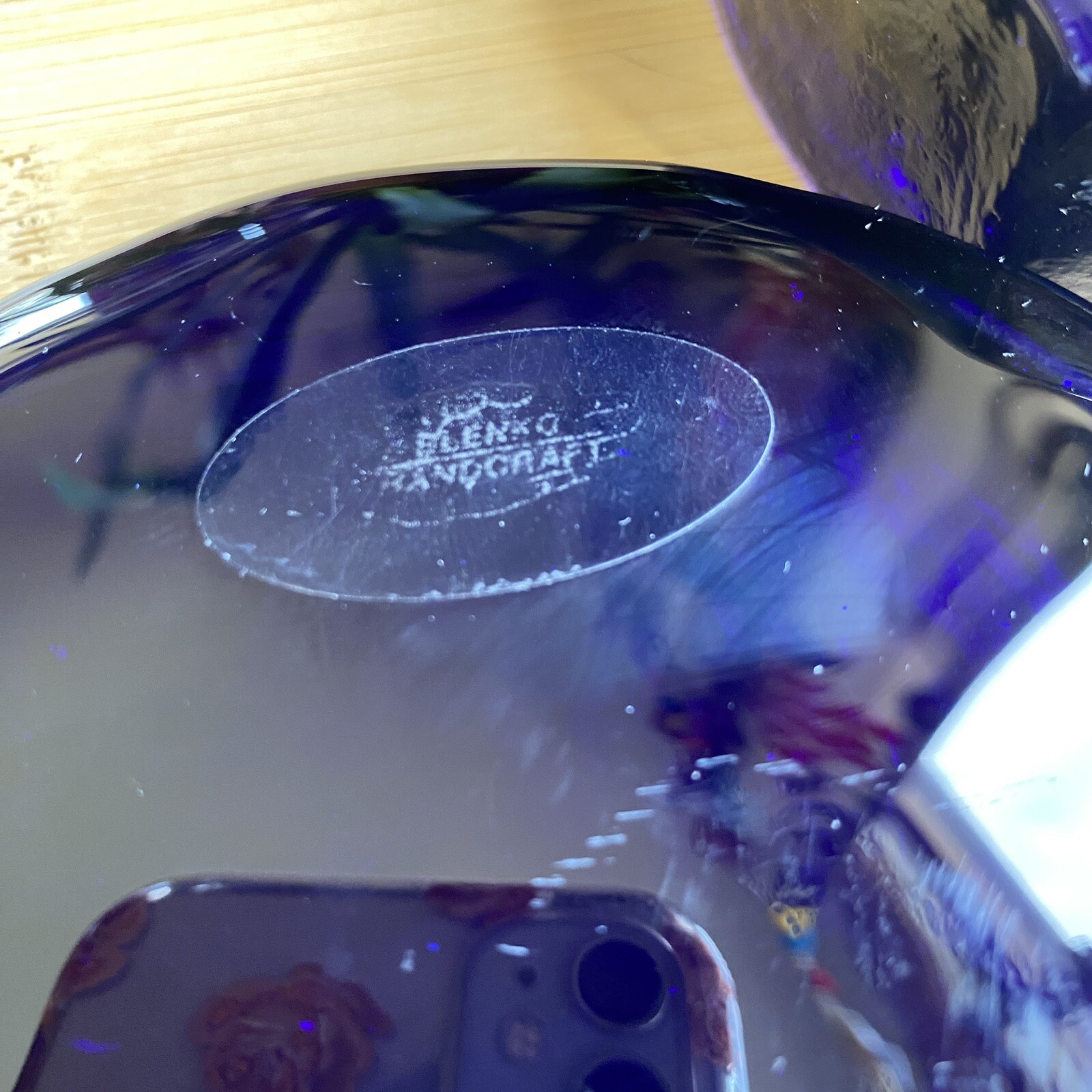 Blenko 1970 Bookends Pair Glass Cobalt Blue 5” Tall Round Disk Stickers ...