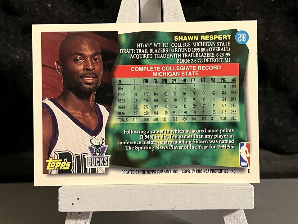 1995-96 Topps Shawn Respert Rookie #218 Milwaukee Bucks Basketball NBA ...
