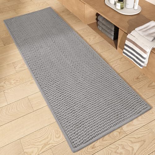 Grey Bathroom Runner Rug- Non Slip Absorbent Quick Dry Thin Washable ...
