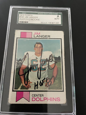 Jim Langer signed 1973 Topps Rookie Card Autograph w/Rarer "HOF 87 ...