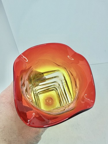 Vintage MCM Blenko Glass 607 Vase In Tangerine 9.75” Sandblasted ...