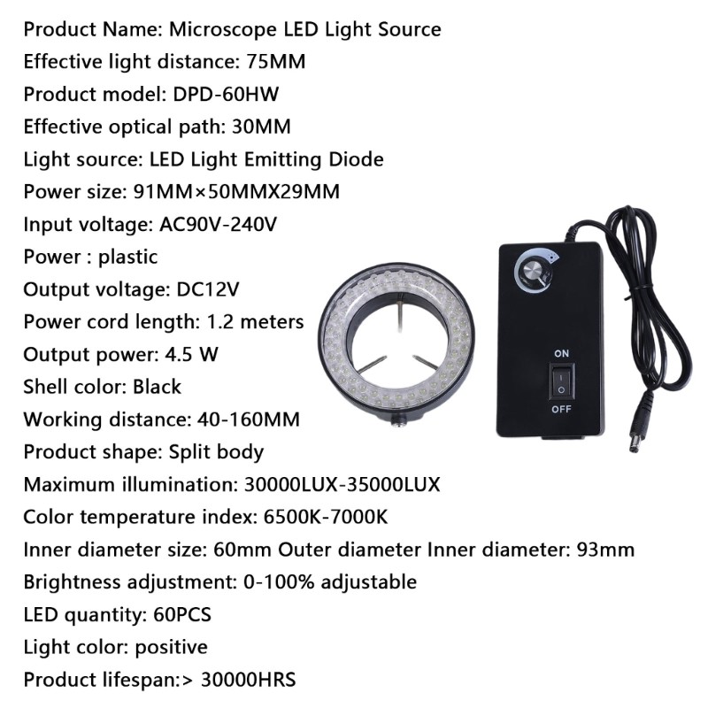 LED Microscope Rings Light Adjustable White Illumination for Scientific ...