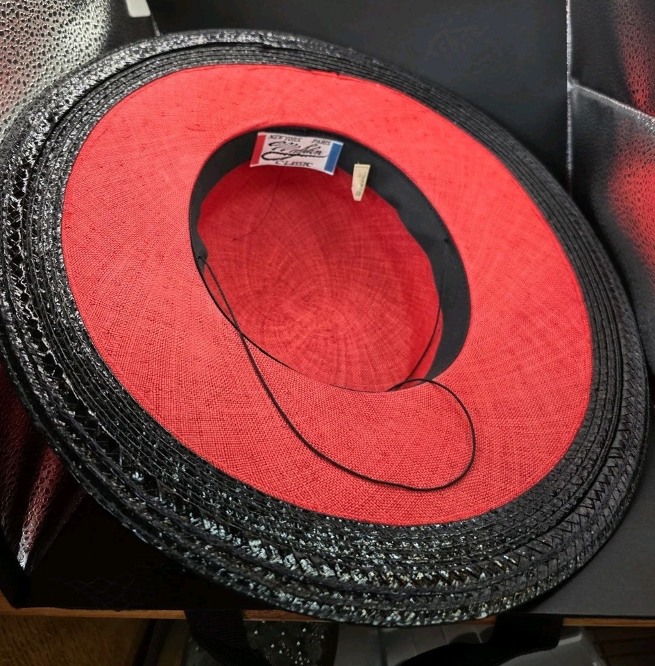 Mr John Classic New York Paris Red Black Straw Hat NWT | eBay